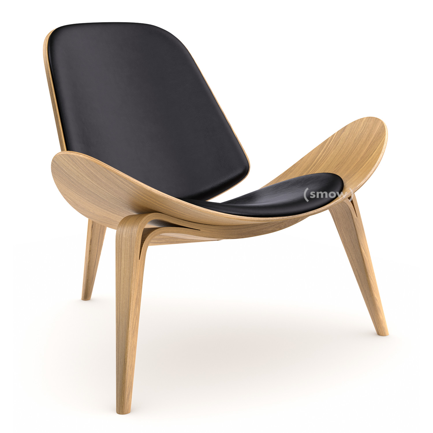 CH07 Shell Chair Lacquered oak Leather black Carl Hansen Son by Hans J. Wegner 1963 Originals from smow