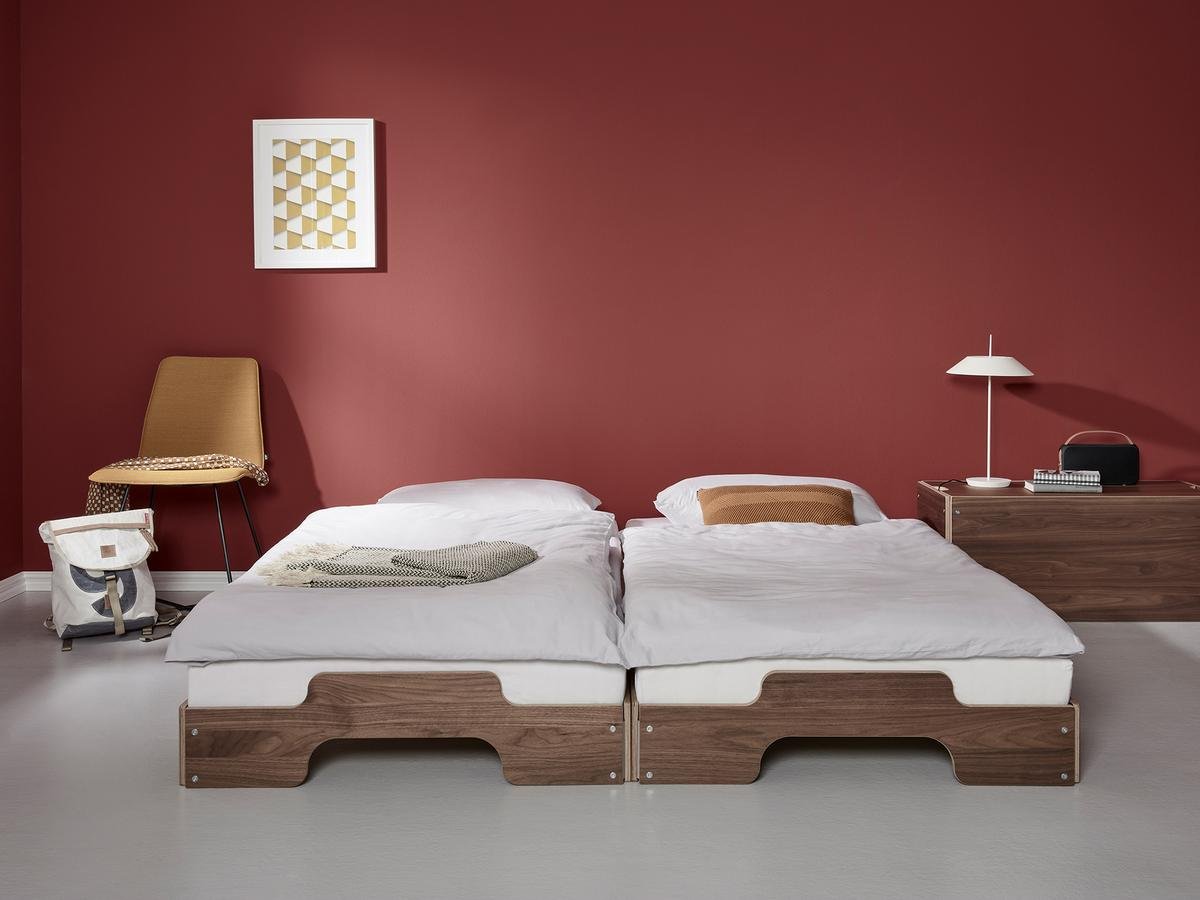 Stacking Bed, 90 x 200, Beech oiled and waxed, Solid wood frame ...