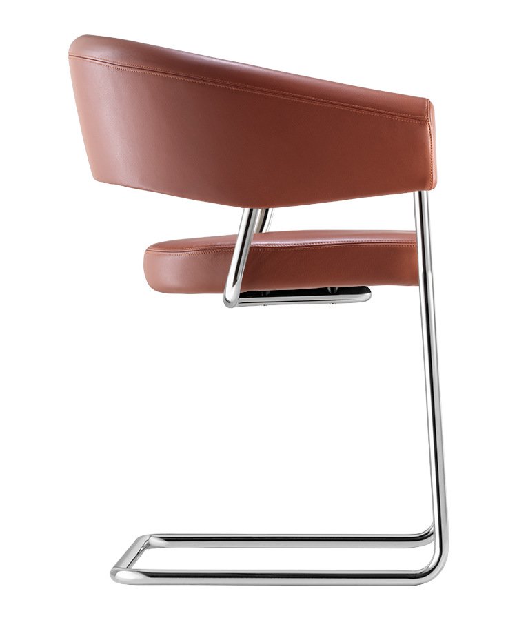D9, Leather cinnamon, Chrome-plated steel tubing, Plastic glides | Tecta | Cantilever Chairs ...