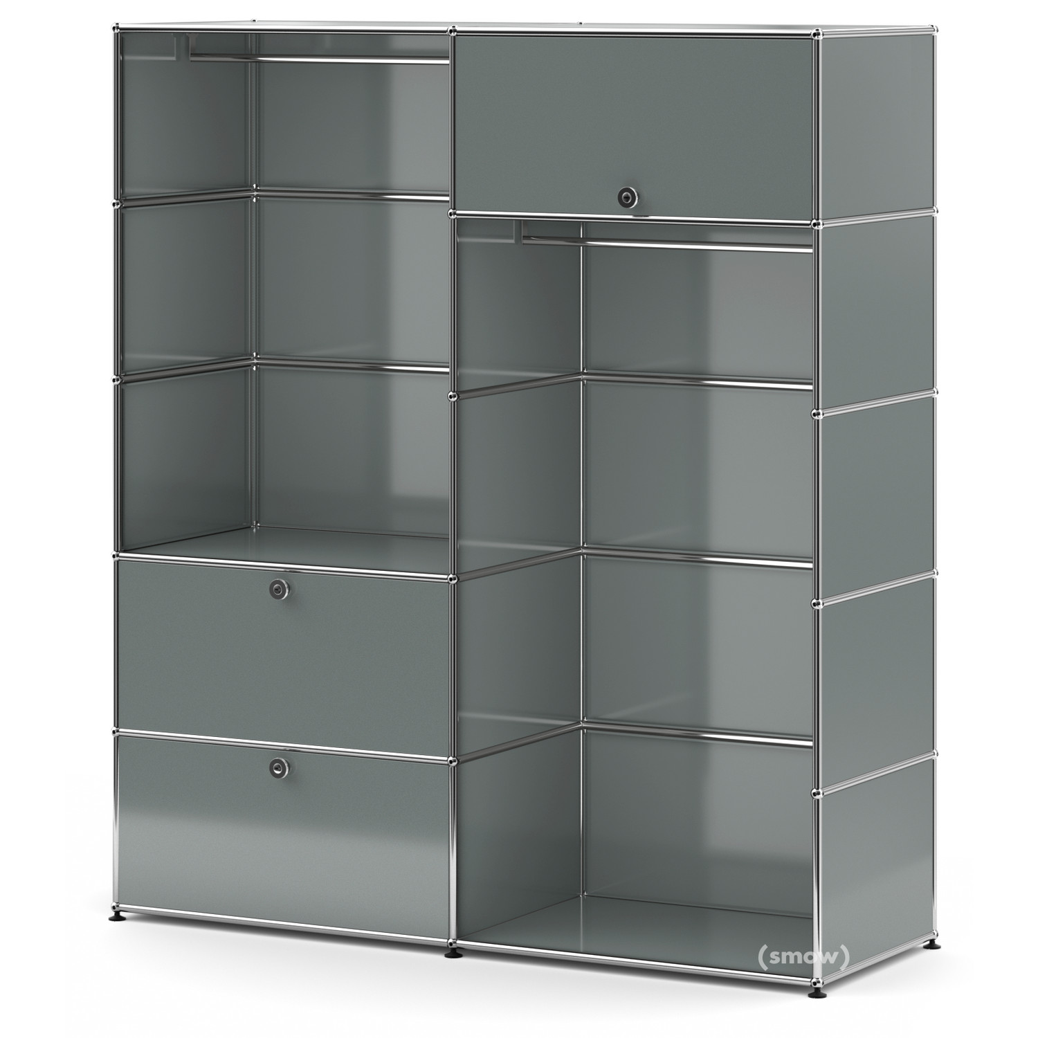 USM Haller Clothes Rack L with 2 Hanging Rails, Mid grey RAL 7005 | USM ...