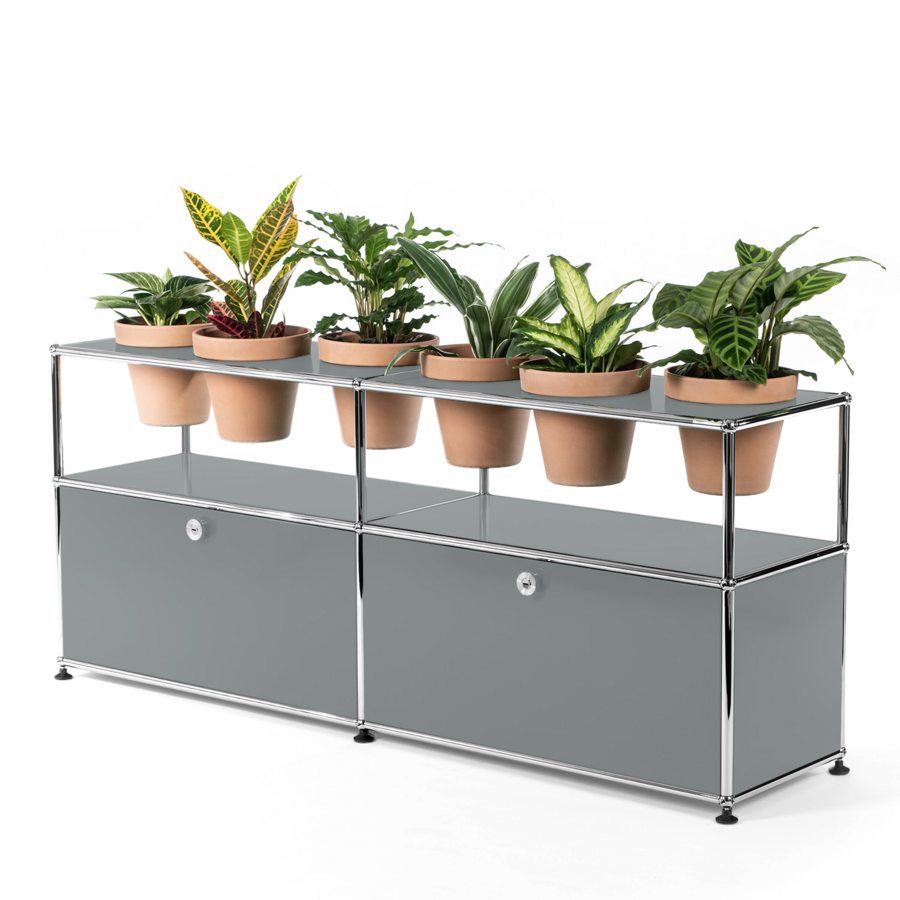 USM Haller Plant World Sideboard, Mid grey RAL 7005, With 2 drop-down ...