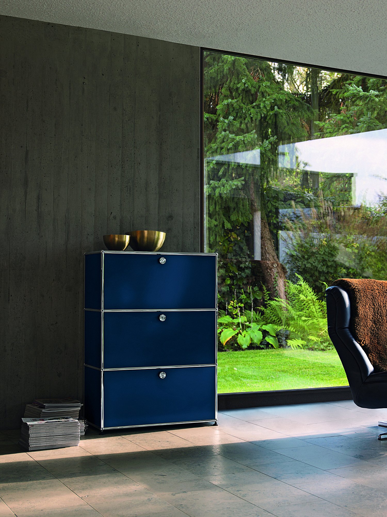 USM Haller Highboard M, Customizable, Light grey RAL 7035, Open, With ...