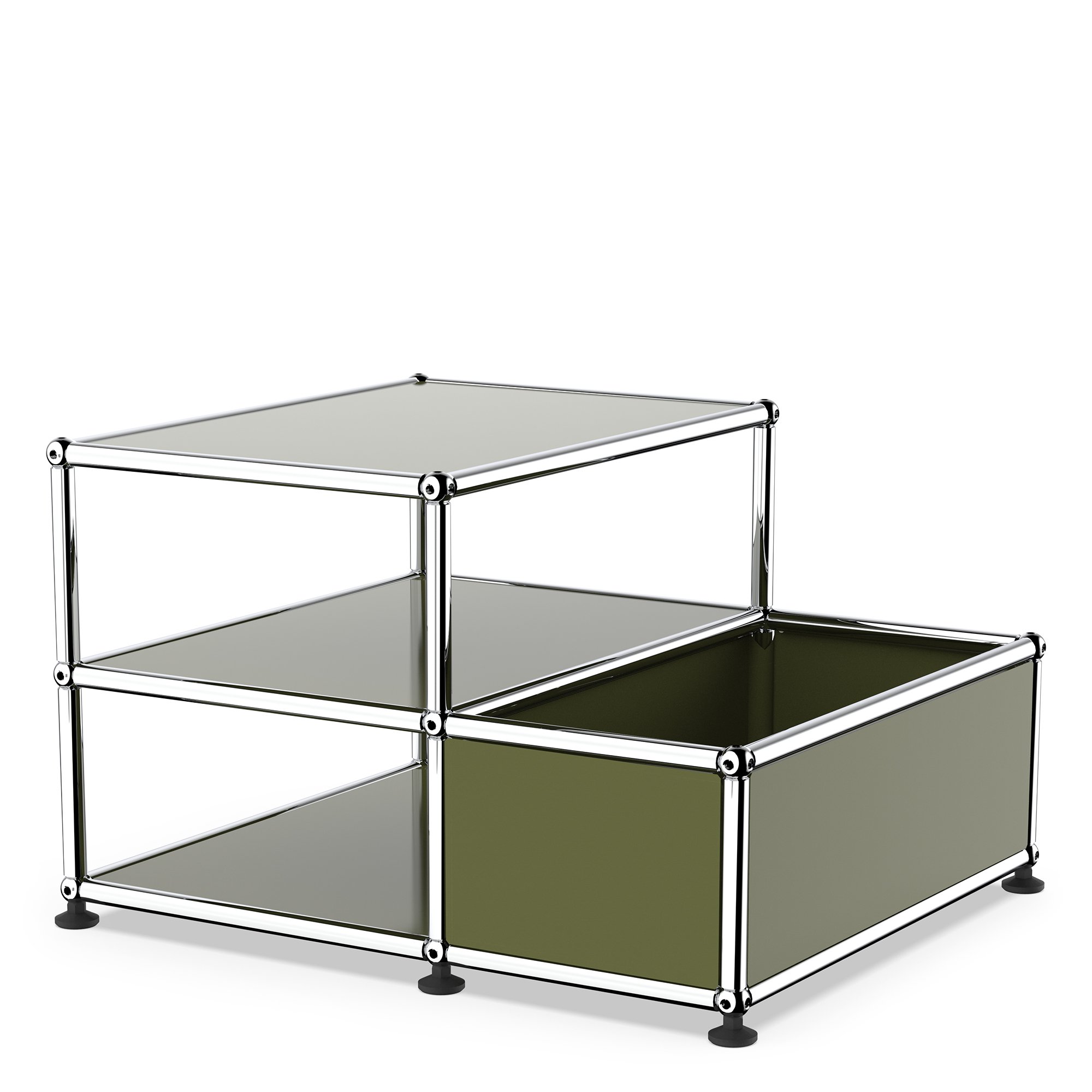 USM Haller side table with storage container, Olive green RAL 6003 ...