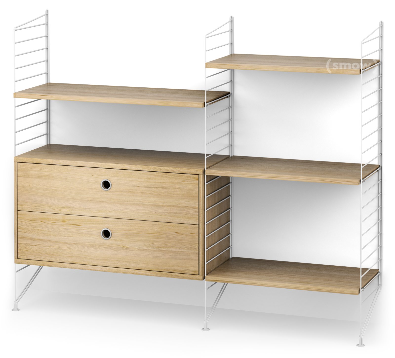 String System Floor Shelf with Drawers, White, Oak veneer | String ...