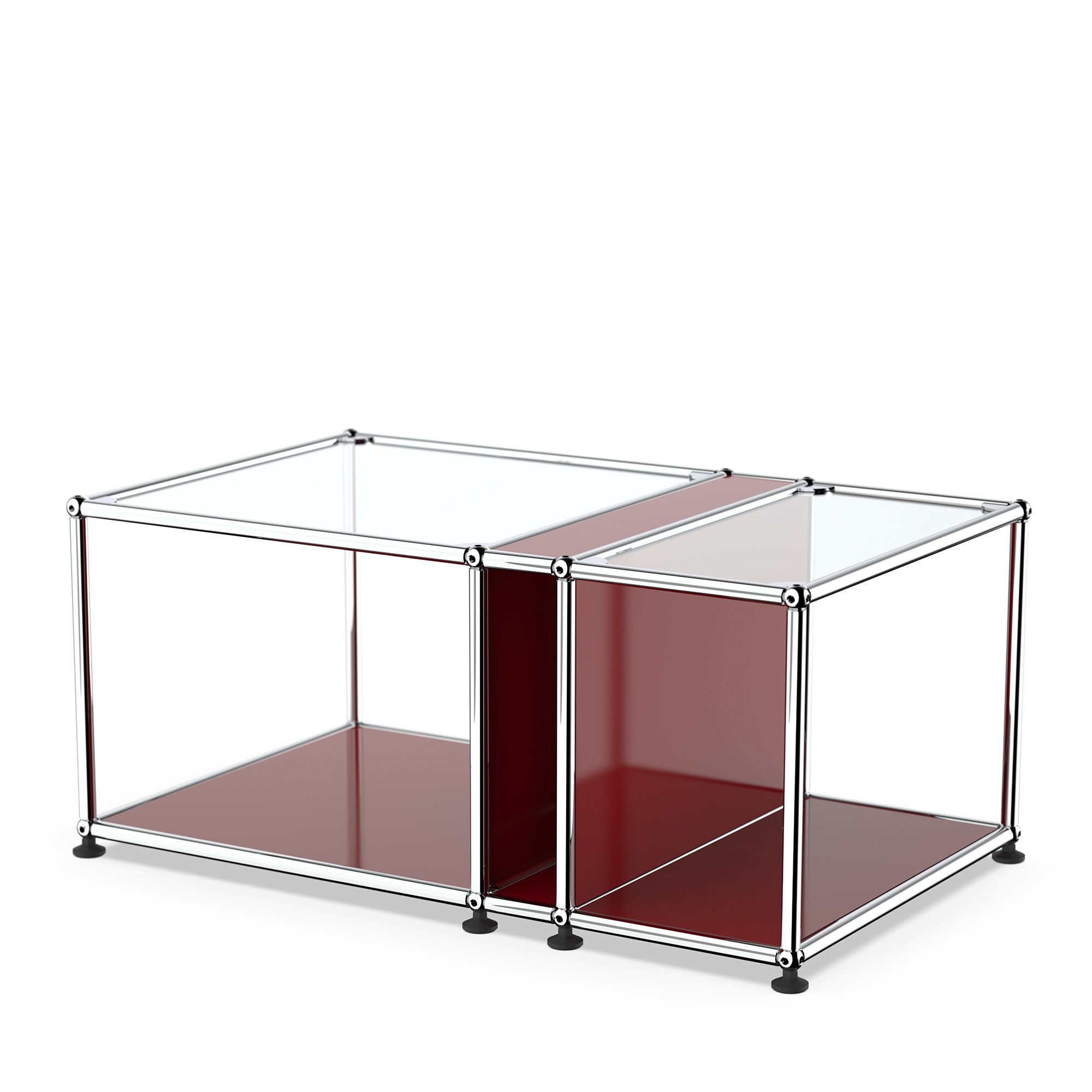 USM Haller side table with glass top and magazine compartment, USM ruby ...