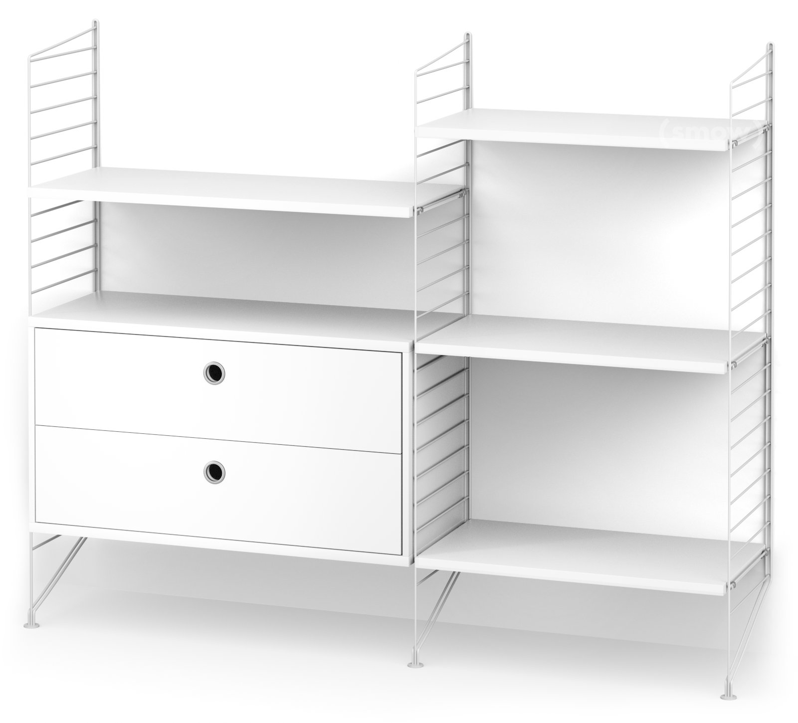 String System Floor Shelf with Drawers, White, White lacquered | String ...