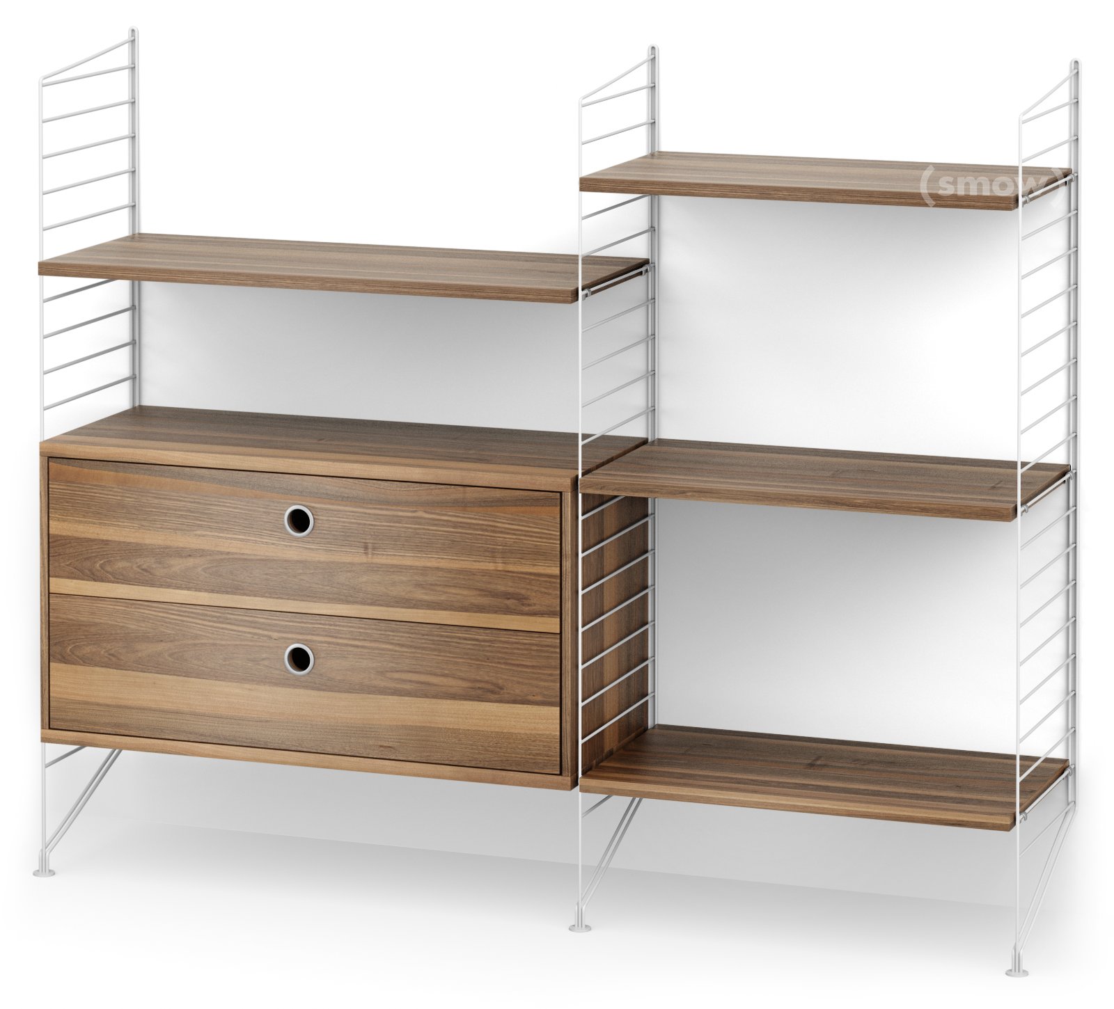 String System Floor Shelf with Drawers, White, Walnut veneer | String Furniture | Shelves ...