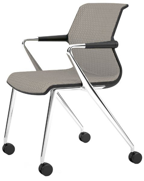 Unix Chair with Four-legged Base on Castors, Diamond Mesh soft grey ...